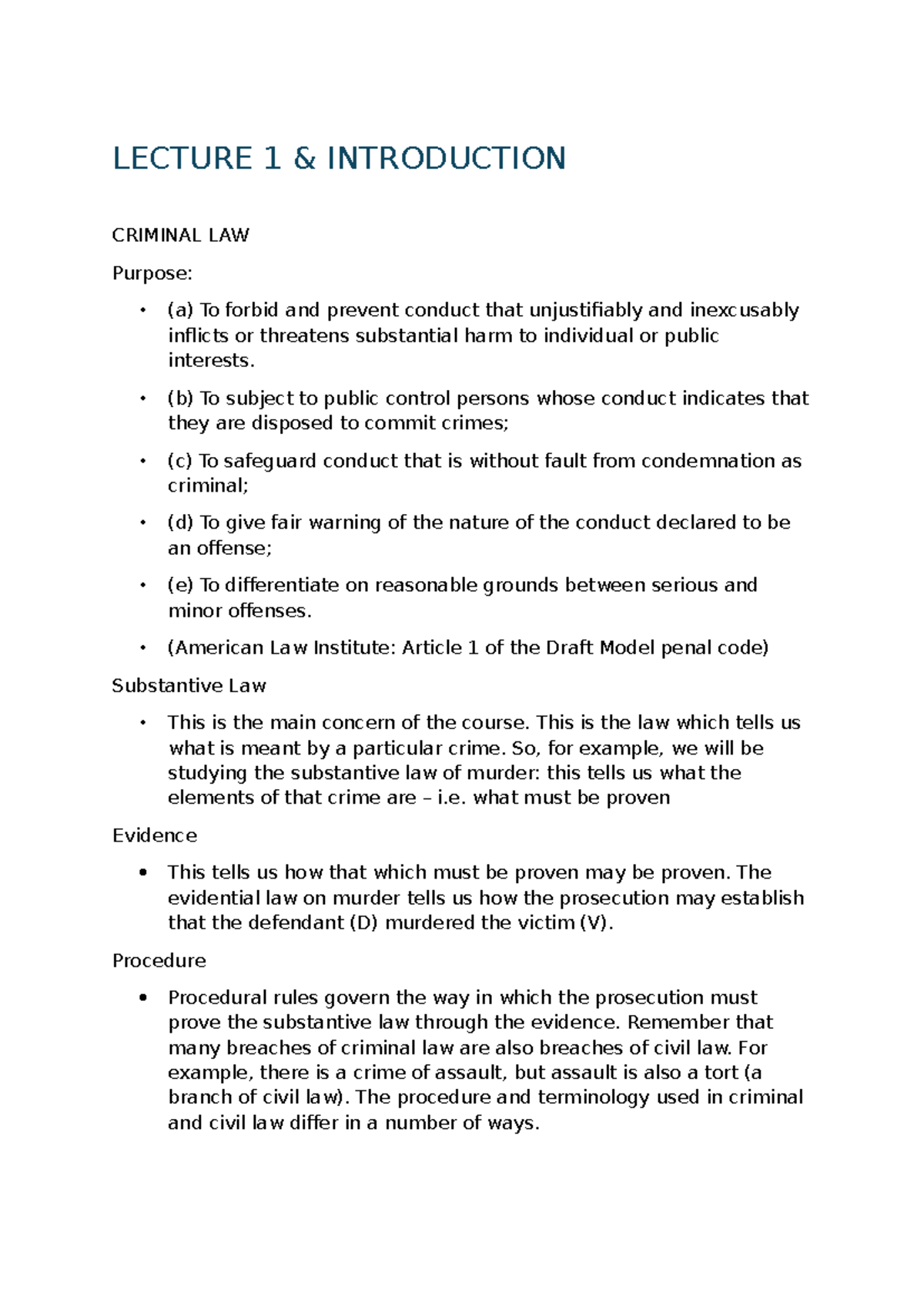 Lecture Notes - From week 1 - 10 - LECTURE 1 & INTRODUCTION CRIMINAL ...