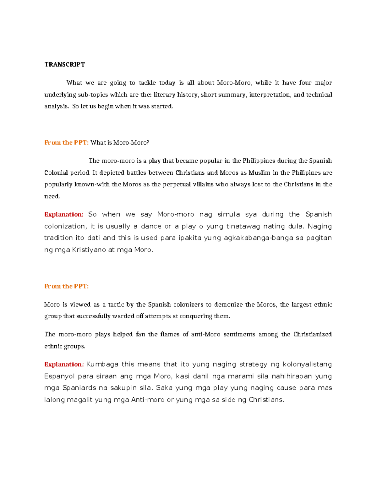 MORO-MORO: A Cultural Analysis of Tradition & Performance - Studocu