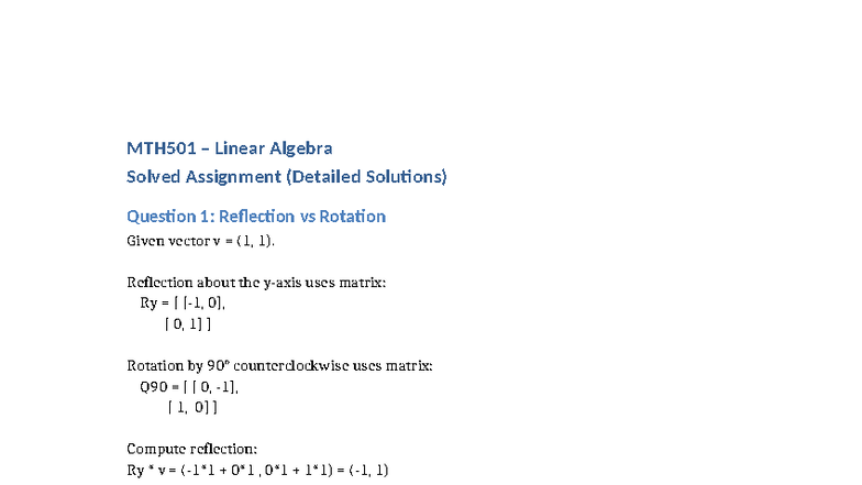 MTH501 Assignment Detailed Solutions - MTH501 – Linear Algebra Solved ...