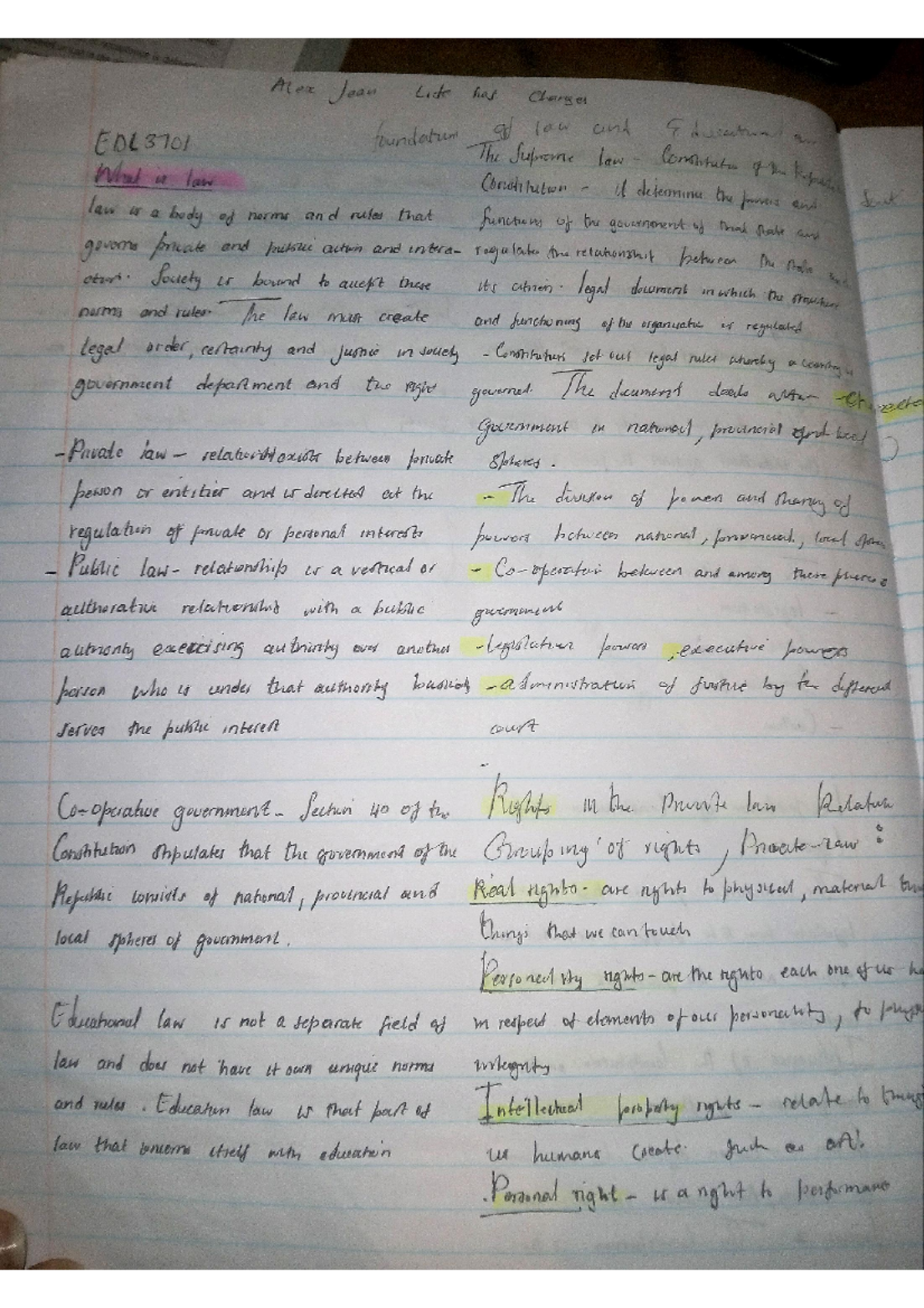 EDL3701 Educational Law - Summarized Notes on Legal Norms and Rights ...