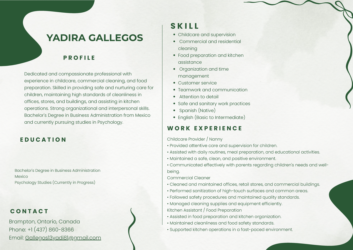 Yadira Gallegos - Childcare & Cleaning Profile (ESTFG) - Studocu