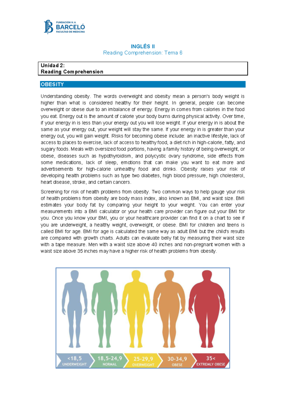 Ud2 Tema 6: Reading Comprehension on Obesity and Health Risks - Studocu