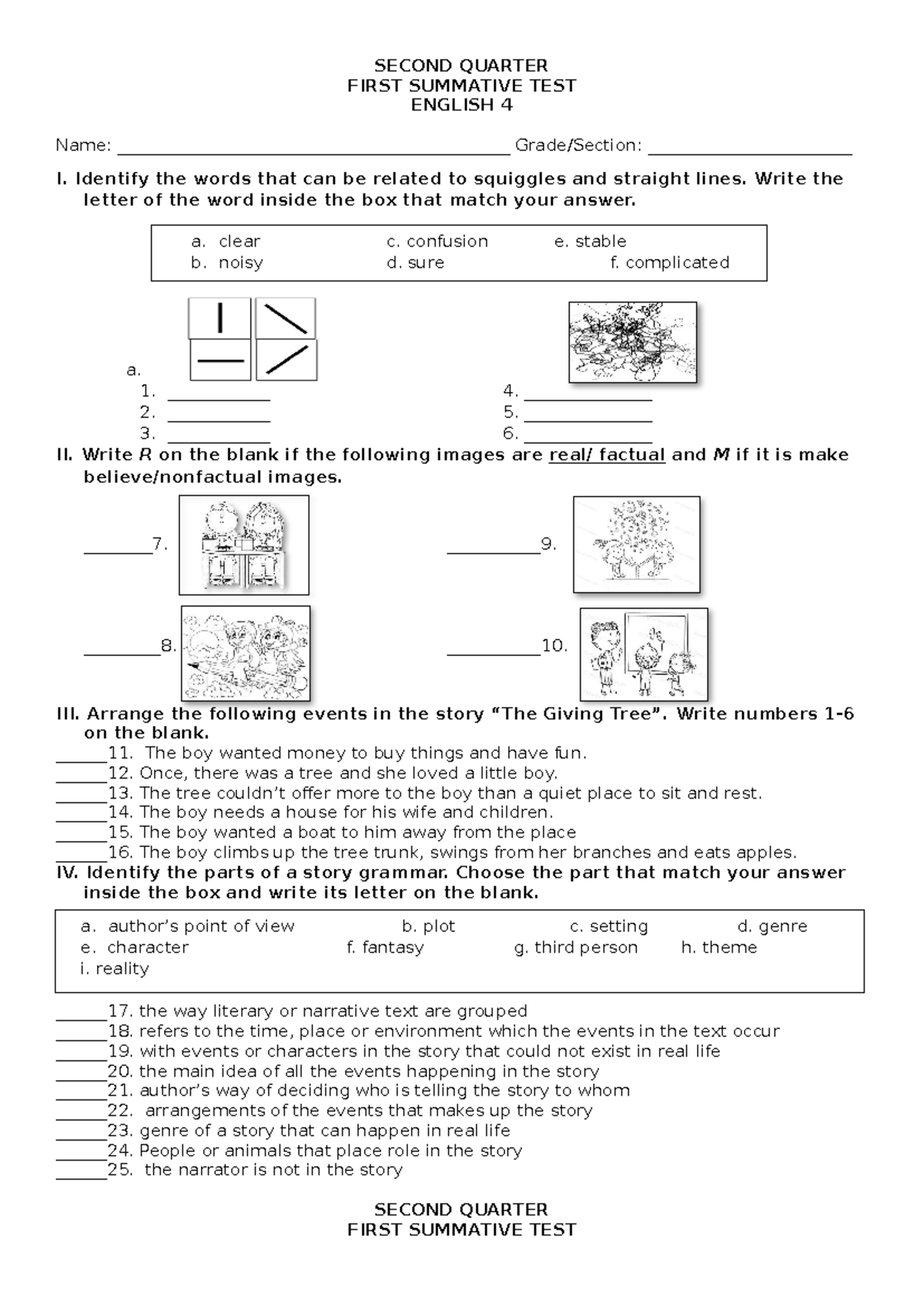 Q2 English 4 First Summative Test: Story Elements & Analysis - Studocu