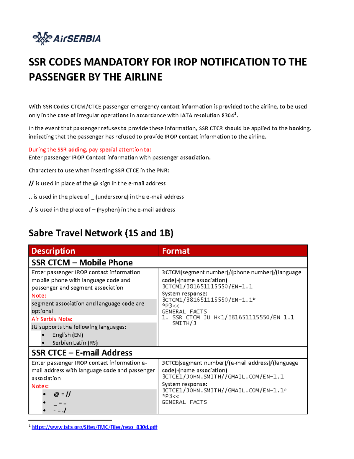 SSR CTCM CTCE IROP Notification Guidelines for Airlines - Studocu