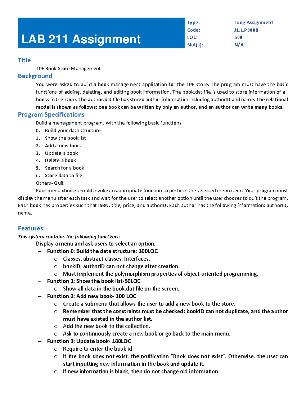 J1.L - ‎ ‎ ‎ ‎ ‎ - LAB 211 Assignment Type: Long Assignment Code: J1.L ...