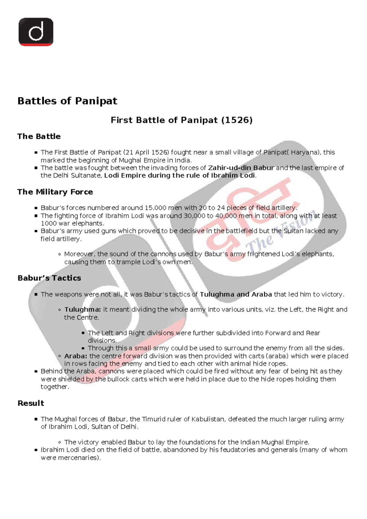 Battles of Panipat: Key Insights and Historical Significance - Studocu