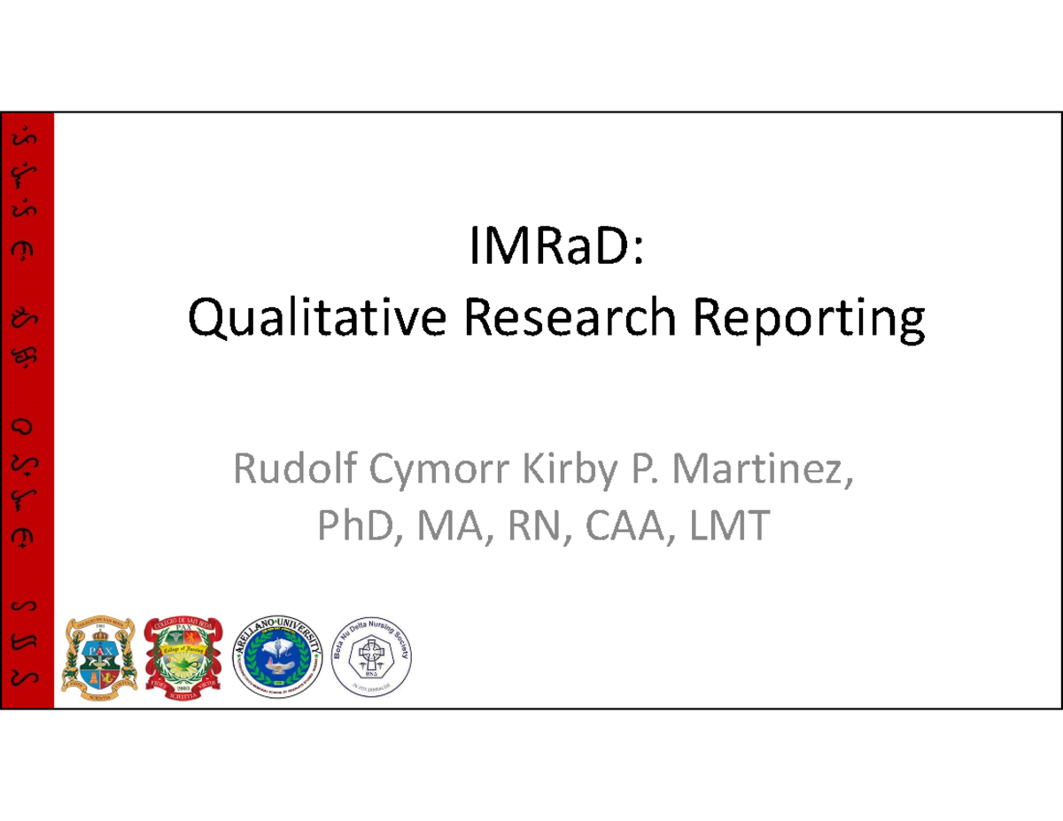 Qualitative Research in IMRaD Structure: Key Reporting Insights - Studocu