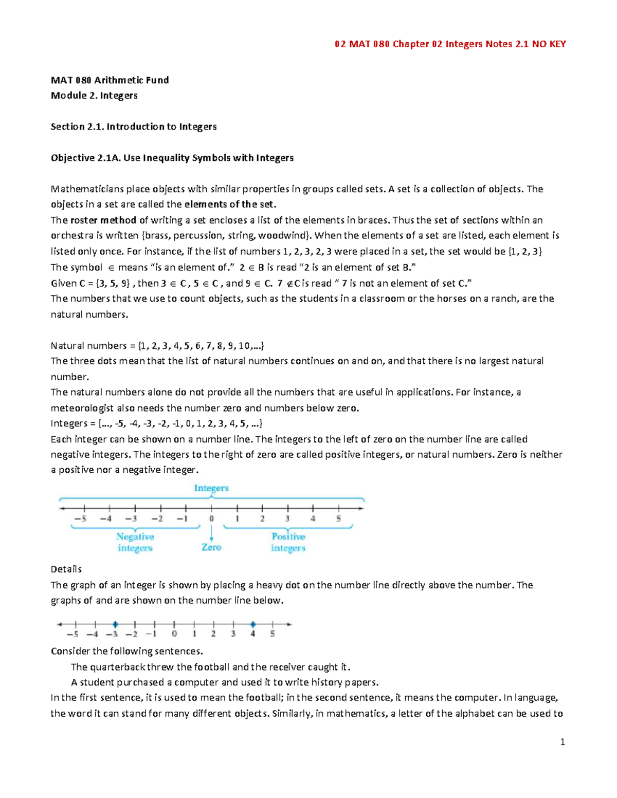 01 MAT 080 Chapter 02 Integers Lecture Notes - Studocu