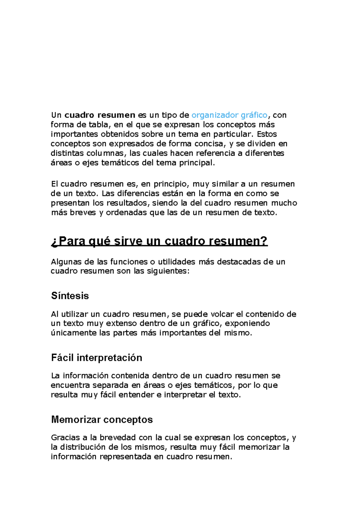 Cuadro Resumen: Guía Práctica para su Elaboración y Utilidad - Studocu