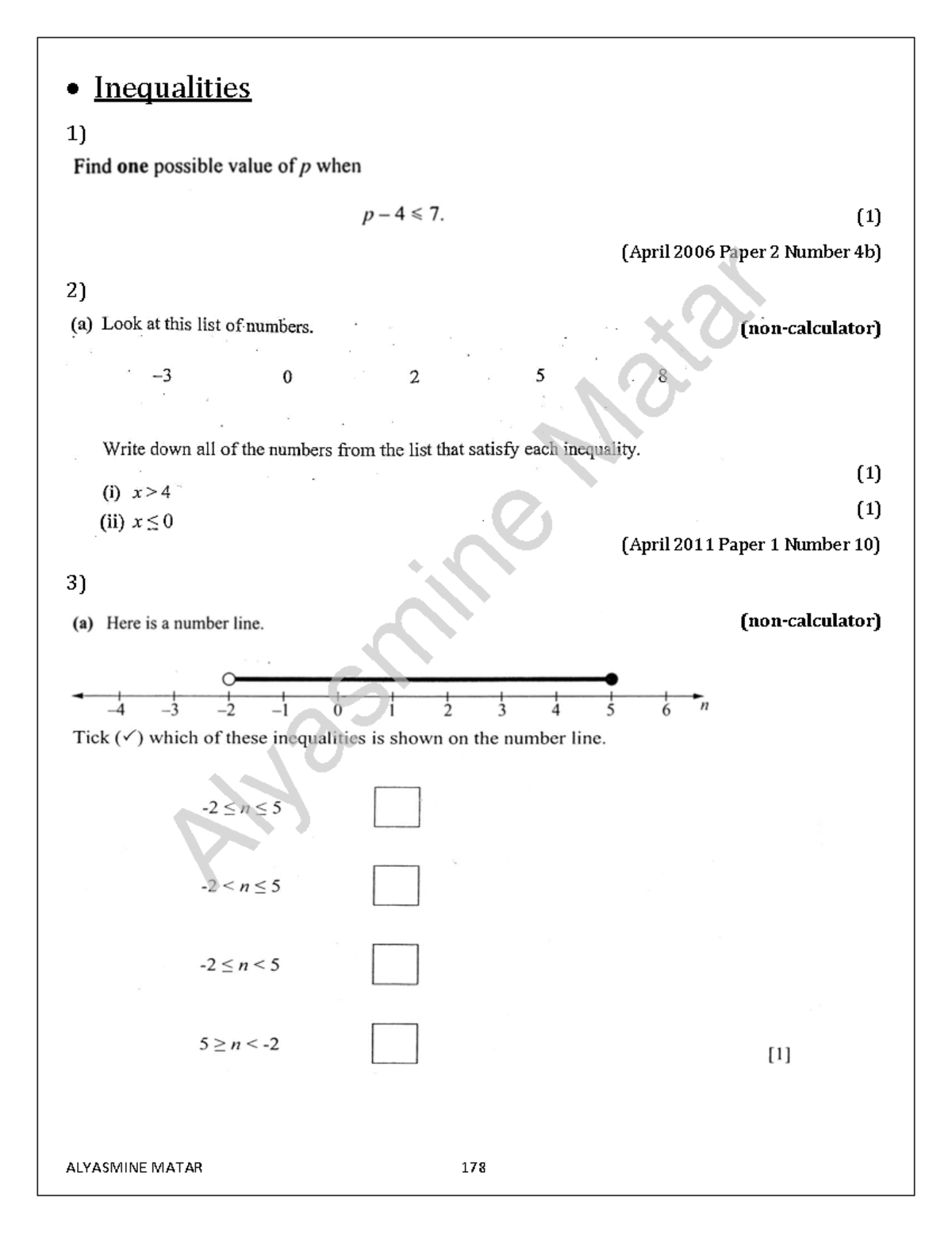 Lesson (16) on Inequalities - Exam Questions & Examples - Studocu