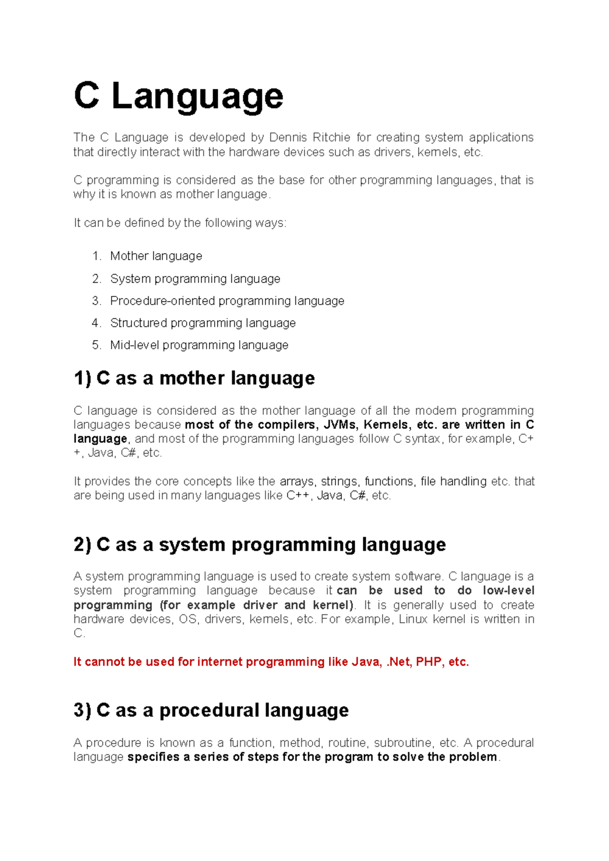 C Language Notes: Understanding Fundamentals and Key Concepts - Studocu