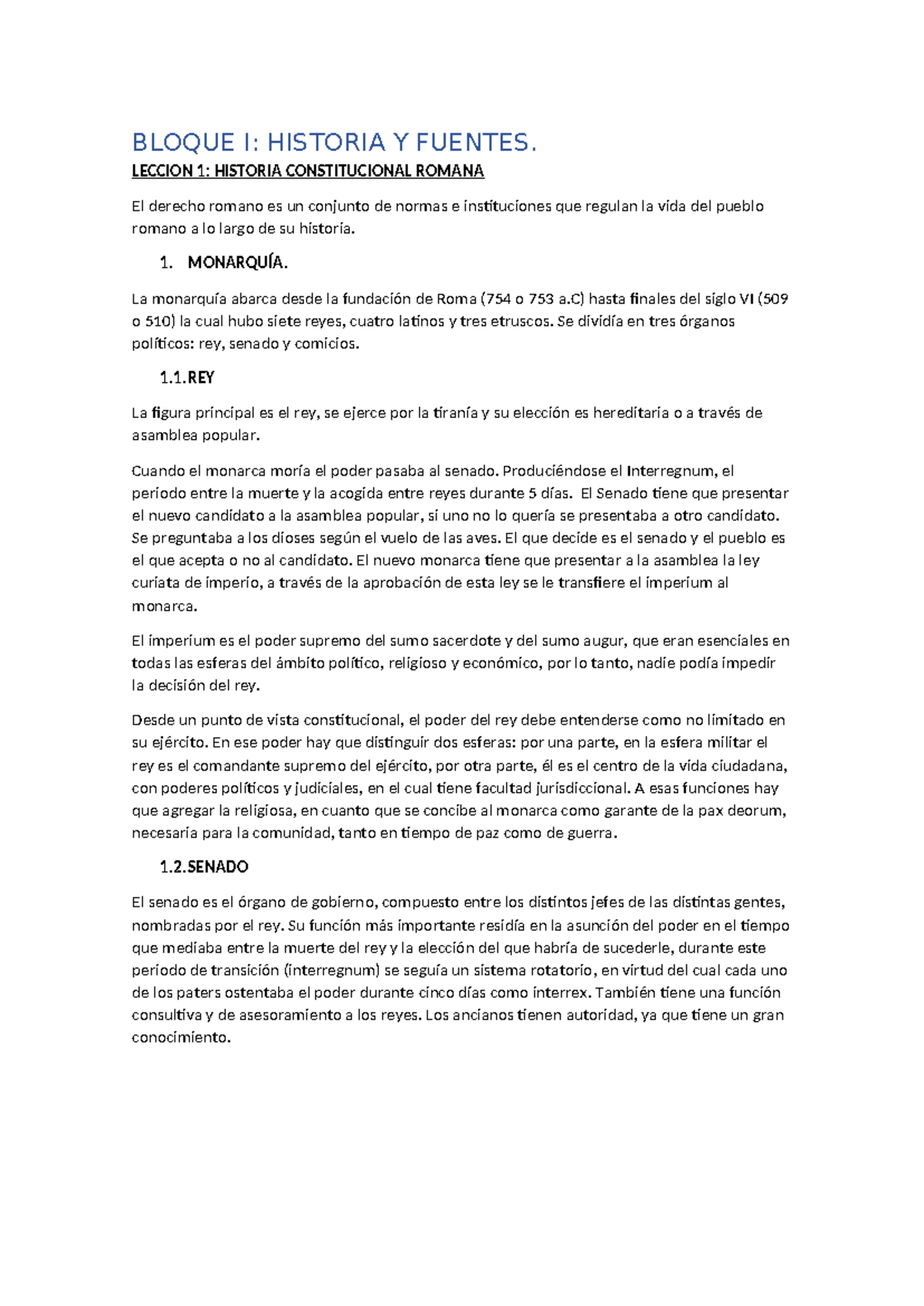 BLOQUE I: HISTORIA Y FUENTES DEL DERECHO ROMANO - LECCIÓN 1 - Studocu