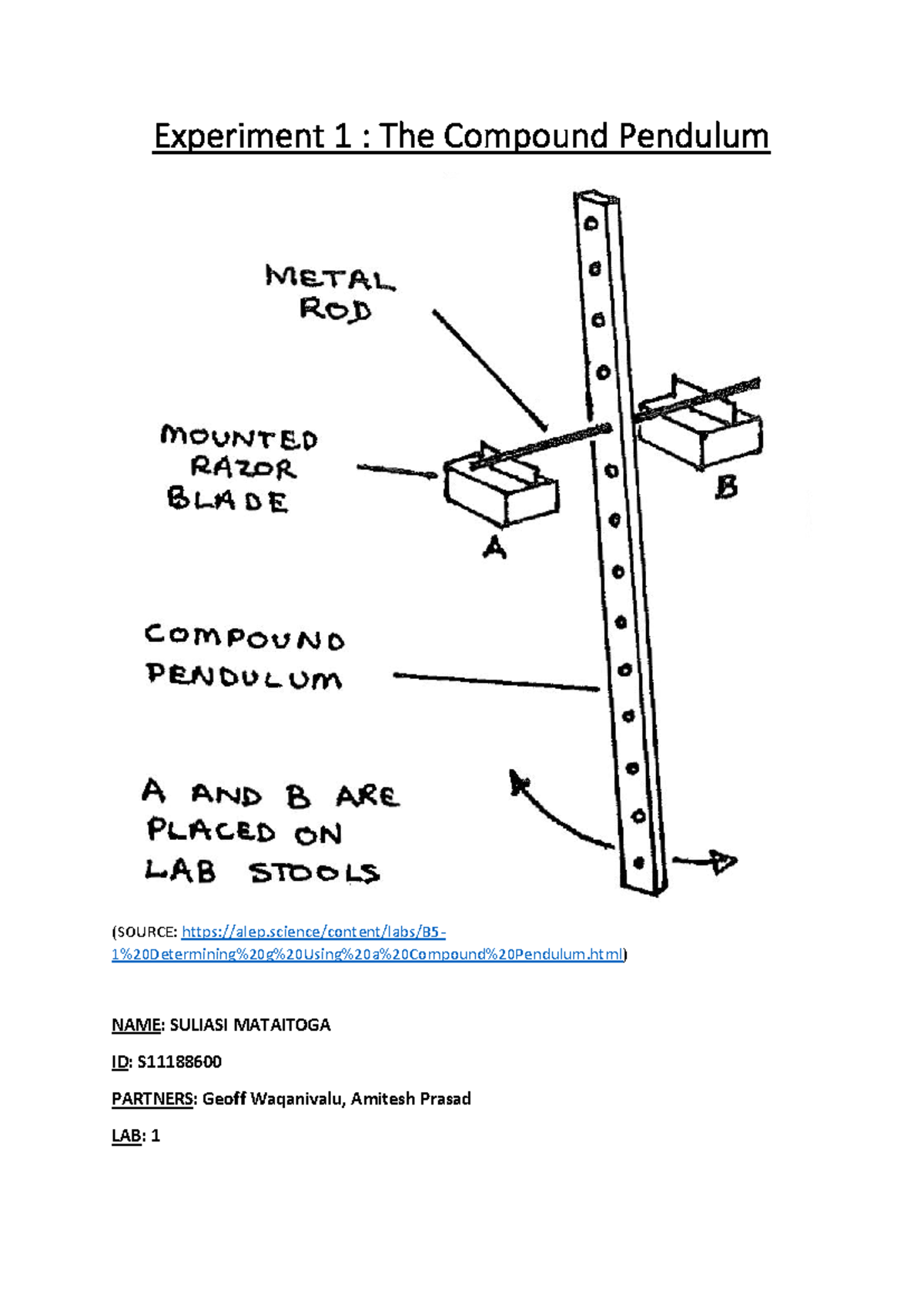 LAB 1 - PH102: Investigating Gravitational 'g' with Compound Pendulum ...