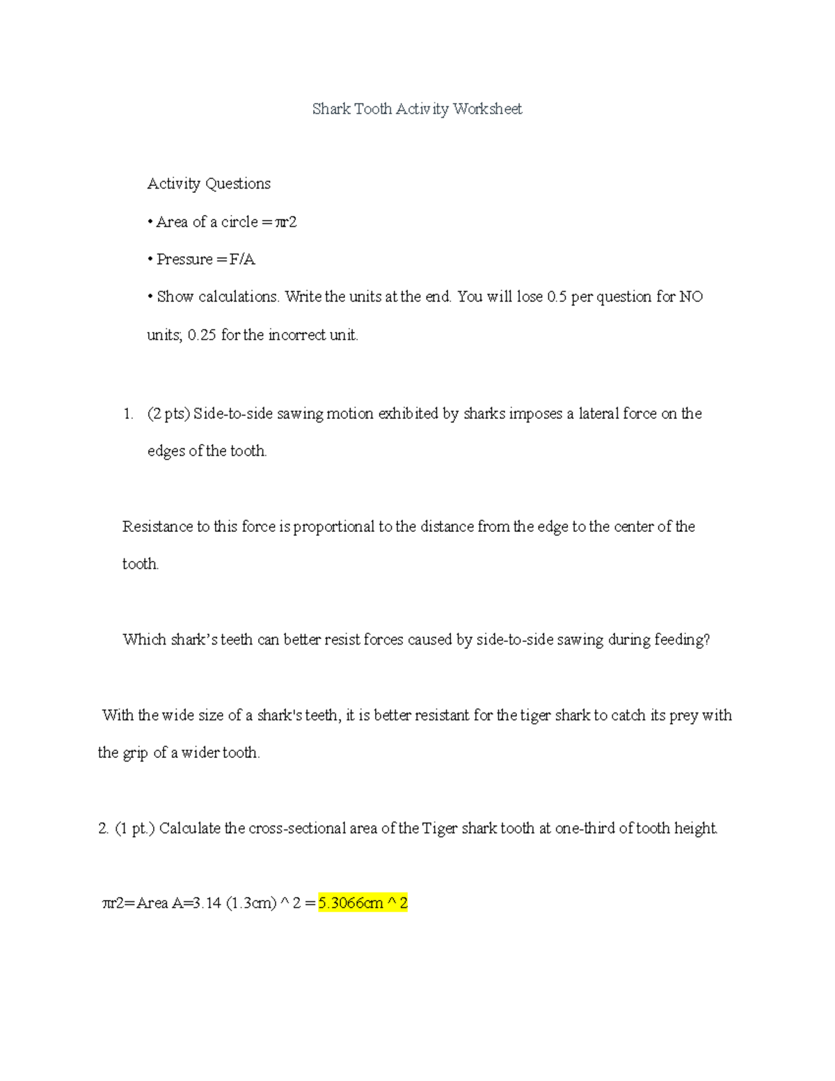 Shark Tooth Activity Worksheet - Shark Tooth Activity Worksheet ...