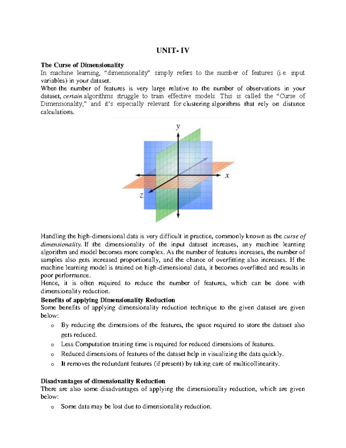 Dimensionality Reduction Techniques: ML UNIT IV Part I (R22 AIML) - Studocu