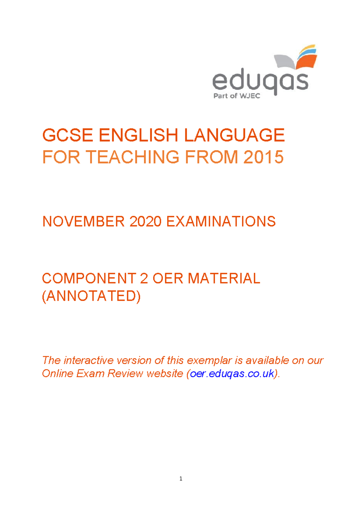 2020 November Eduqas GCSE English Language Component 2 annotated ...