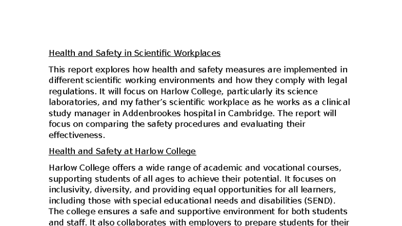 Health and Safety Compliance in Scientific Workplaces: A Case Study of ...