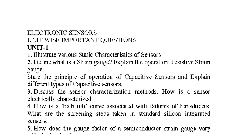 ELECTRONIC SENSORS UNIT-WISE IMPORTANT QUESTIONS & ANSWERS - Studocu