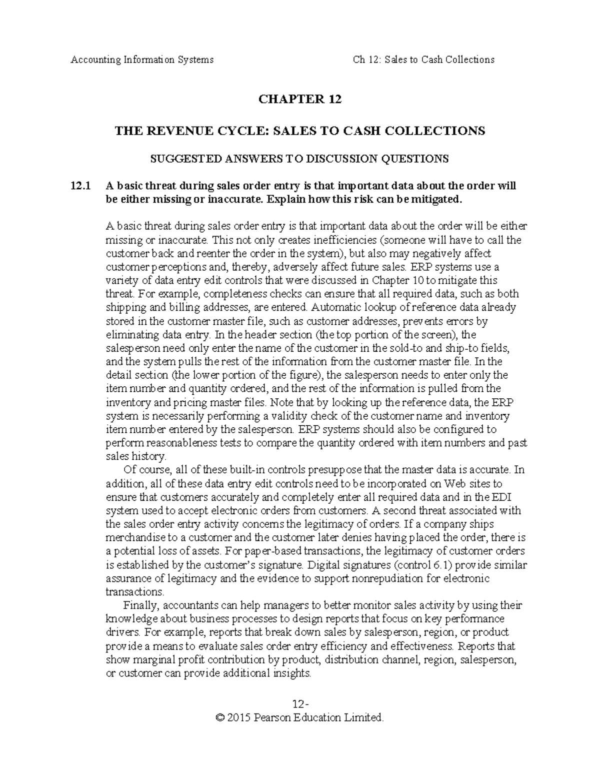 Accounting Information Systems (AIS) Ch 12: Sales to Cash Collections ...