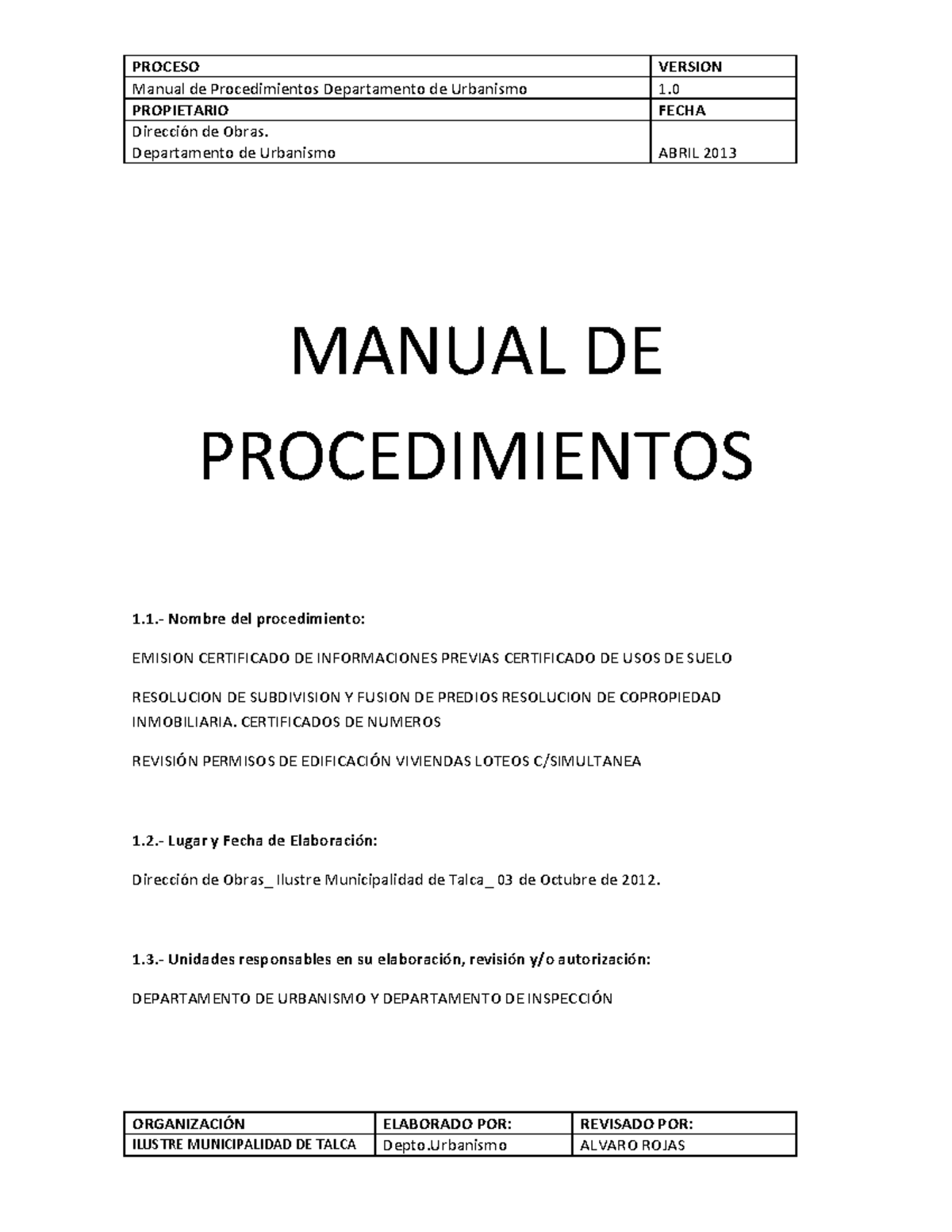 Manuel Procedimiento Urbanismo - Manual de Procedimientos Departamento ...