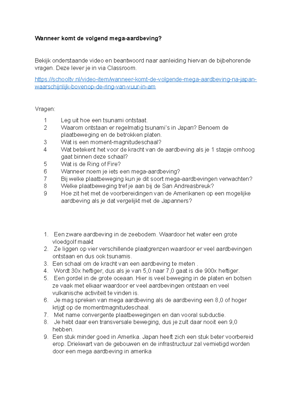 Opdracht Mega-Aardbeving (Januari 2025): Vragen en Antwoorden - Studocu