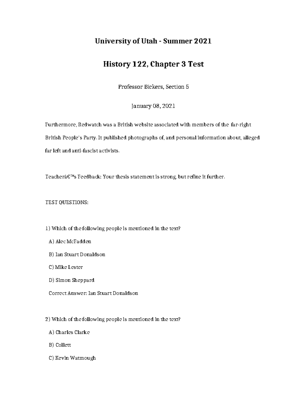 History 122 Chapter 3 TEST - University of Utah - Summer 2021 History ...