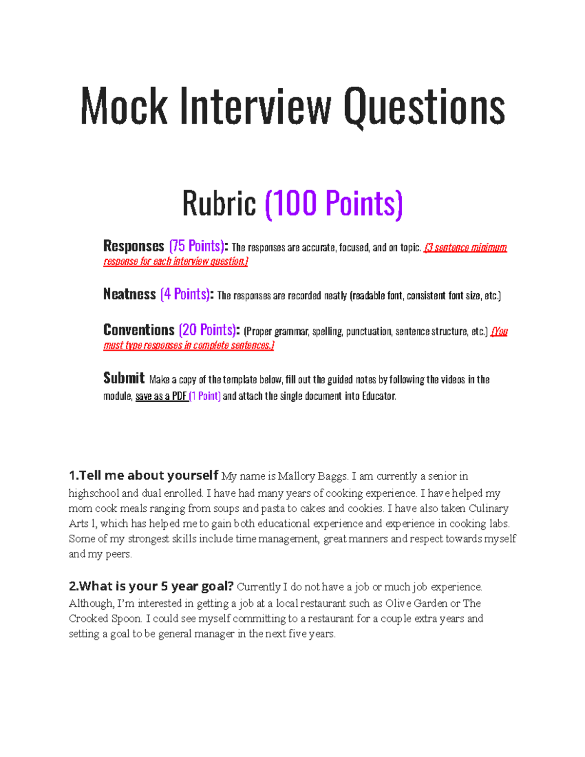 Copy of 6.08 Cooking Lab Mock Interview Questions - Mock Interview ...