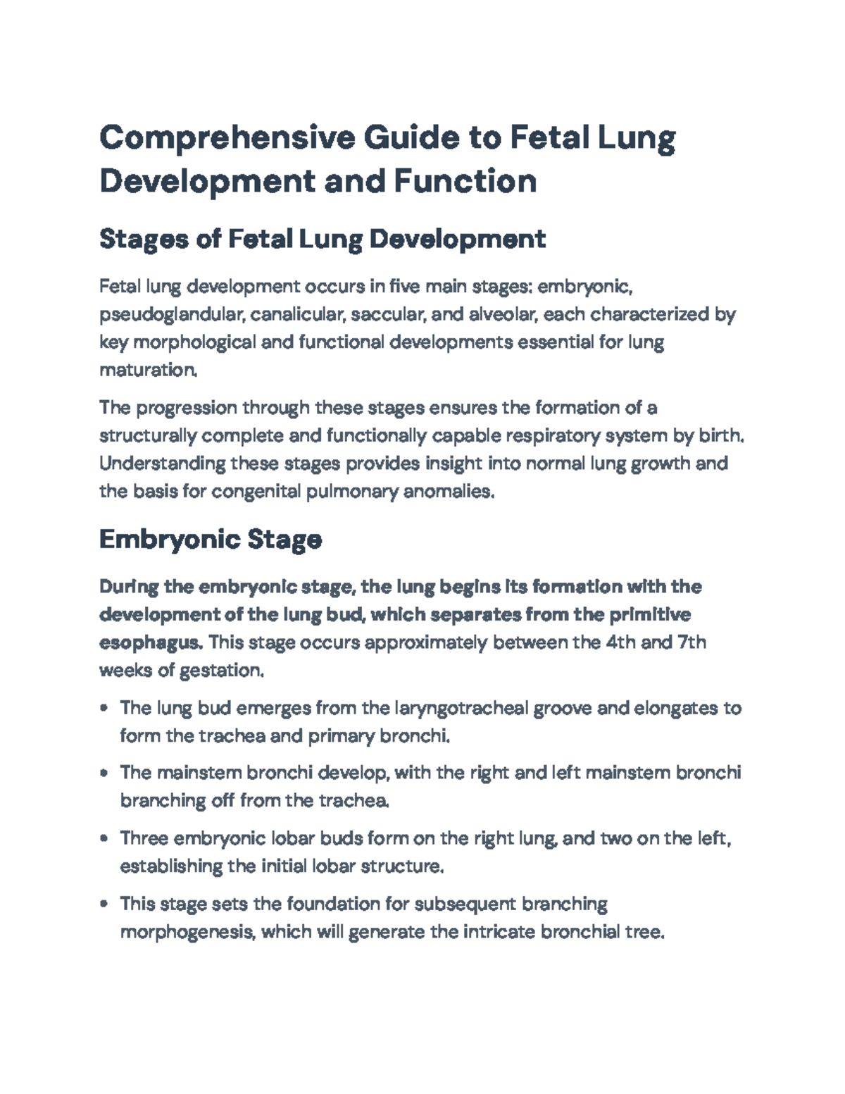 Comprehensive Overview of Fetal Lung Development and Function (BIO 101 ...