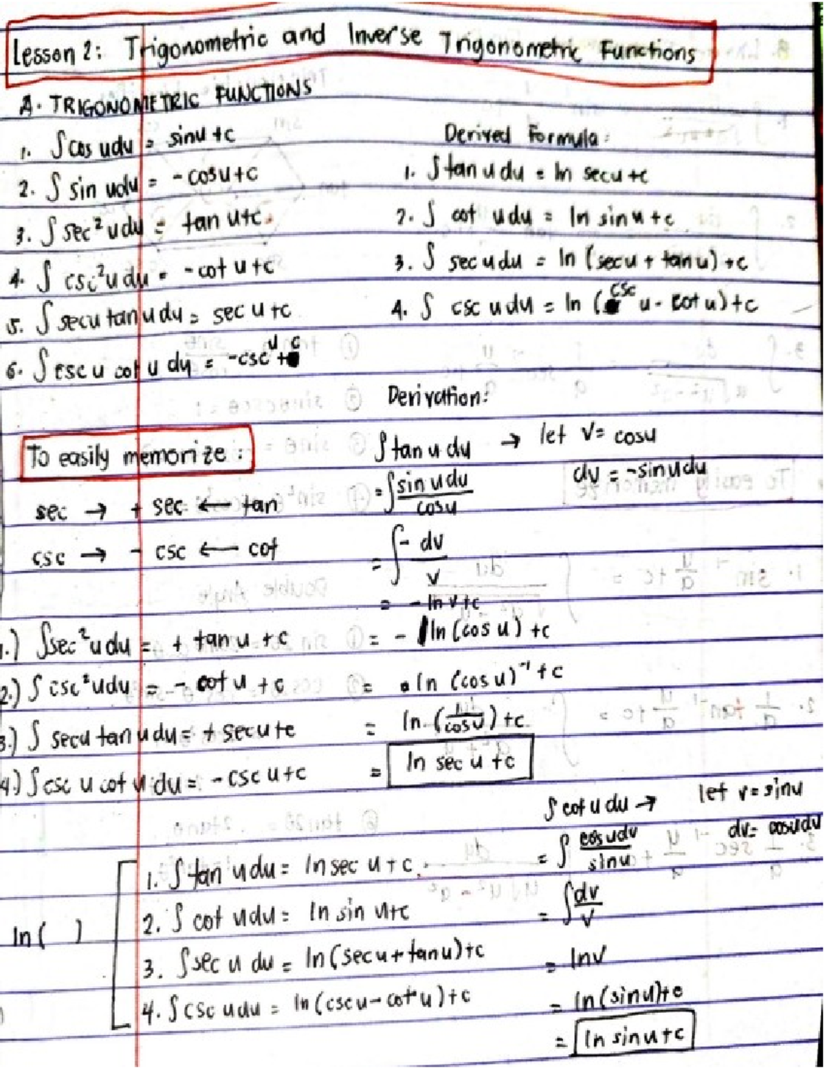Integral calc trigo - Calculus - Studocu