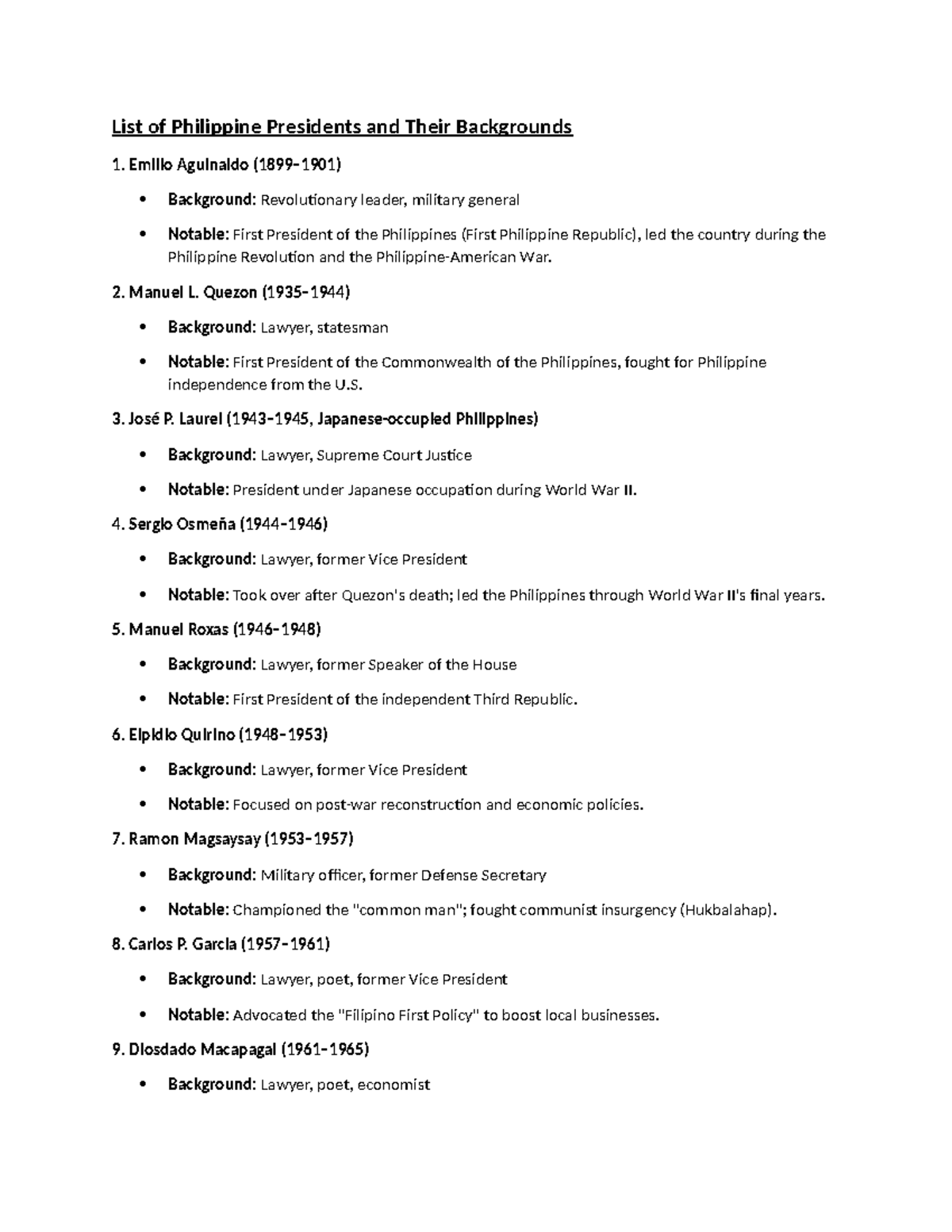Philippine Presidents: Historical Backgrounds and Notable Achievements ...