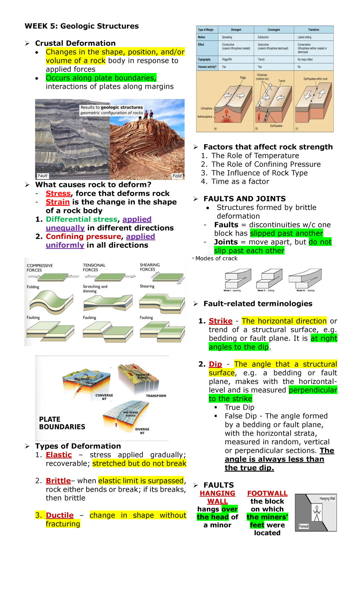 GEO 101: Week 5 Notes on Geologic Structures and Deformation - Studocu