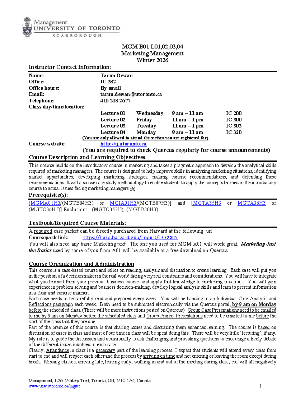 MGM B01 Course Outline: Marketing Management Winter 2026 - Studocu