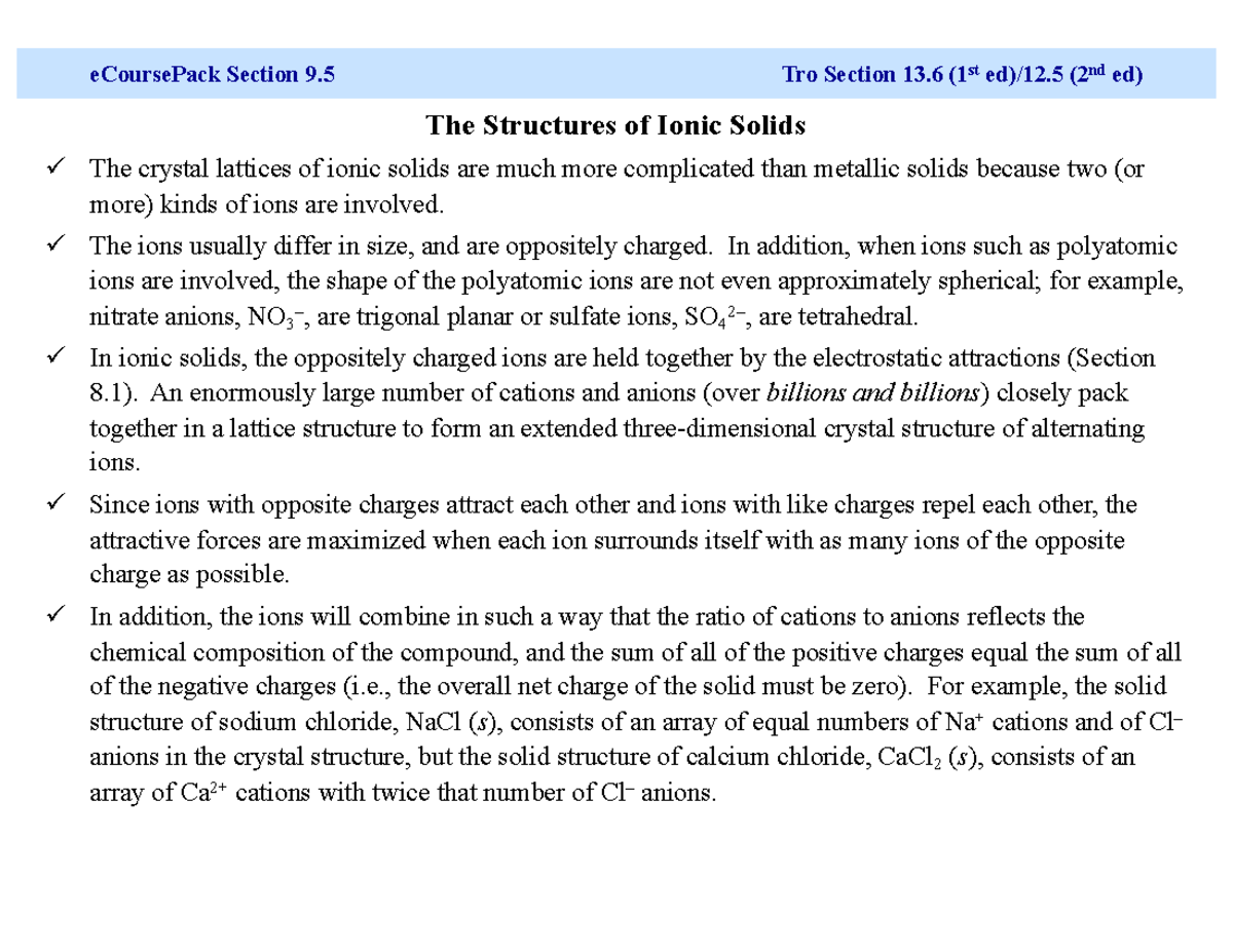 Structures of Ionic Solids - Lecture Notes (Tro Sec 13.6) - The ...