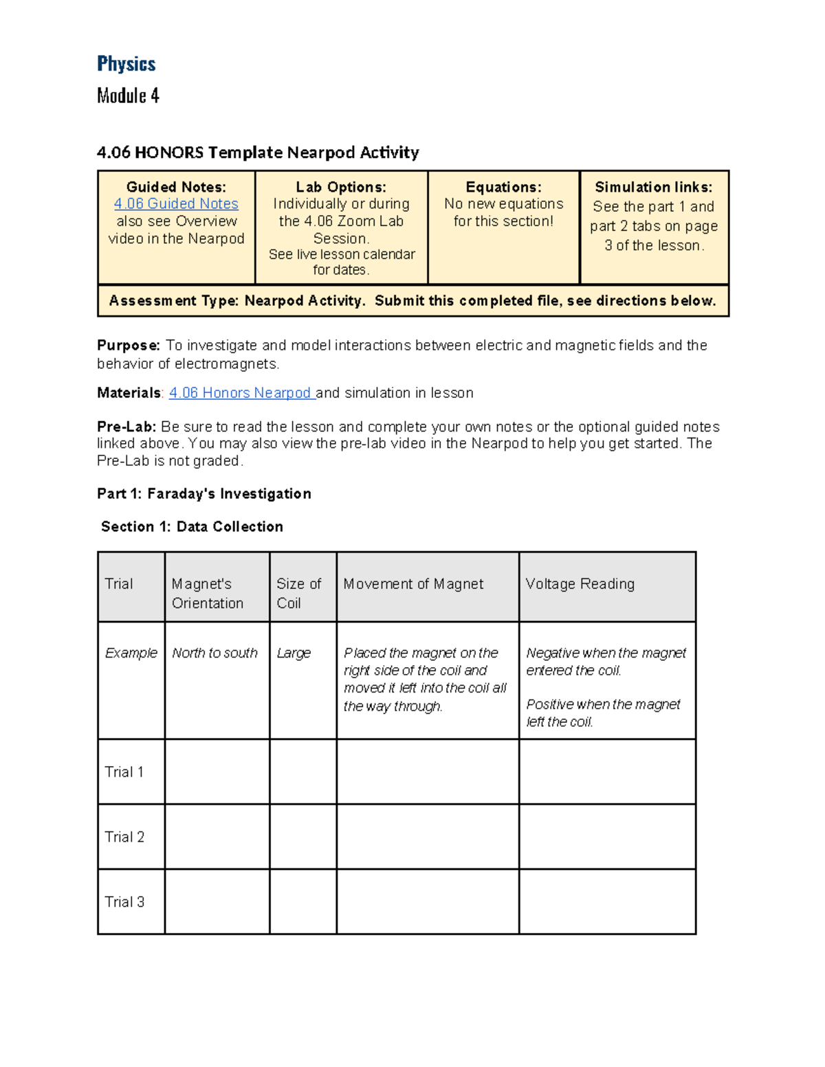 Physics 4.06 Honors Nearpod Activity Guided Notes and Lab Template ...