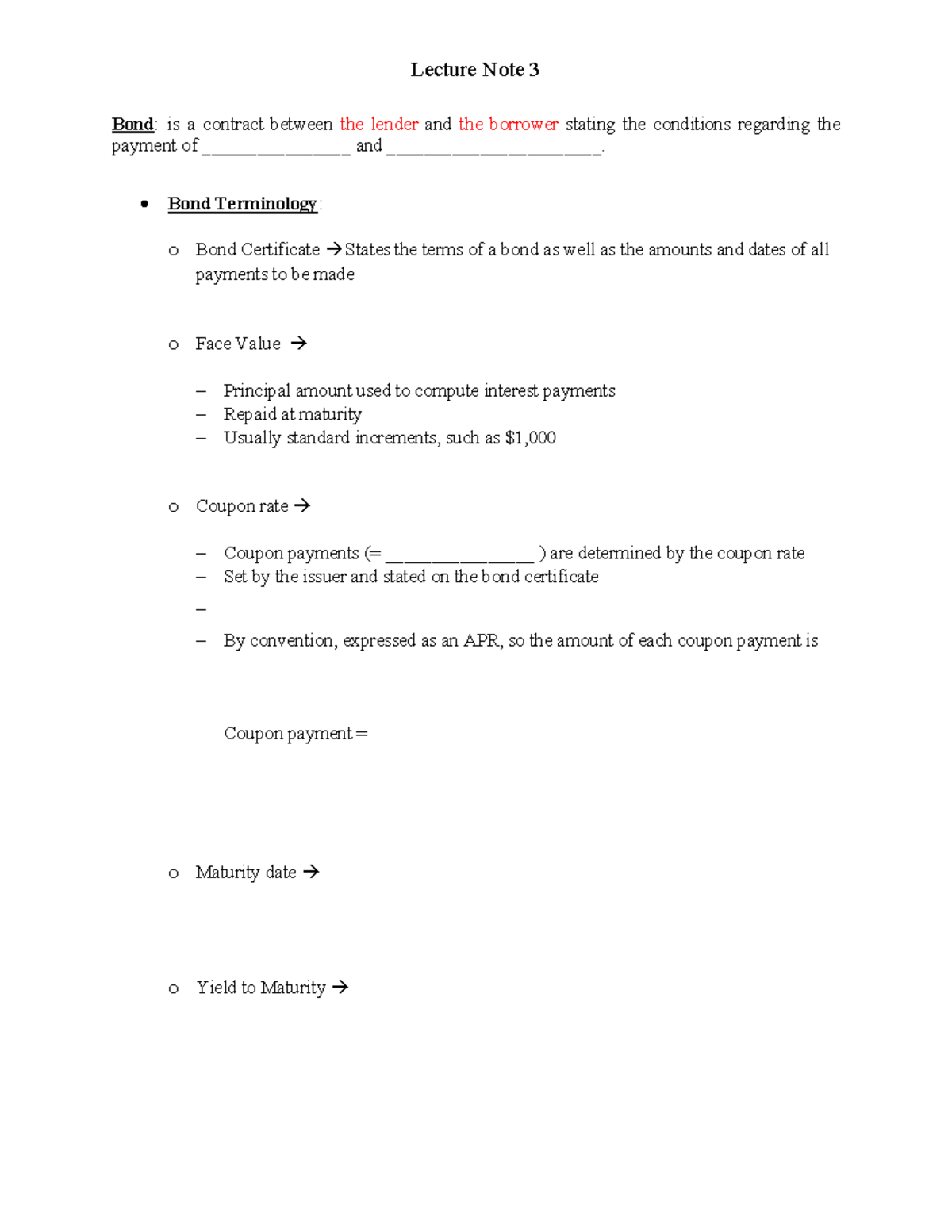 Lecture Note 3: Understanding Bonds and Their Valuation - Studocu