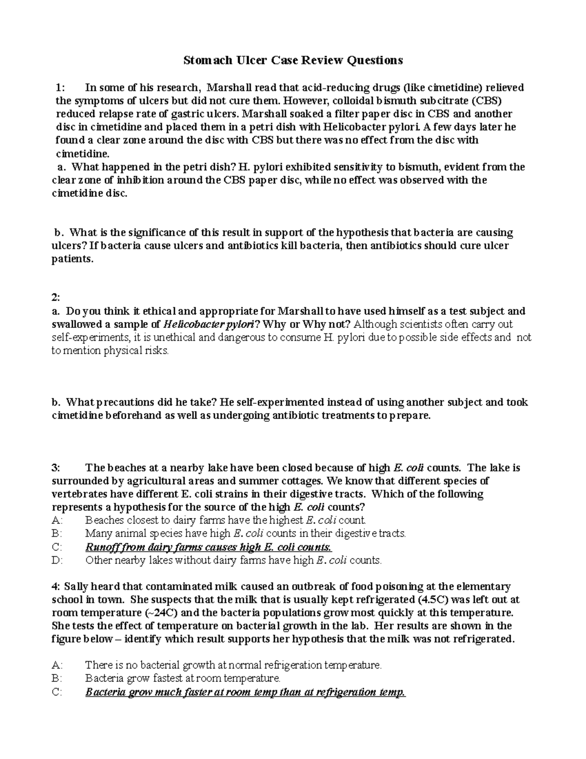Stomach Ulcer Case Review Questions and Bacterial Hypothesis Insights ...