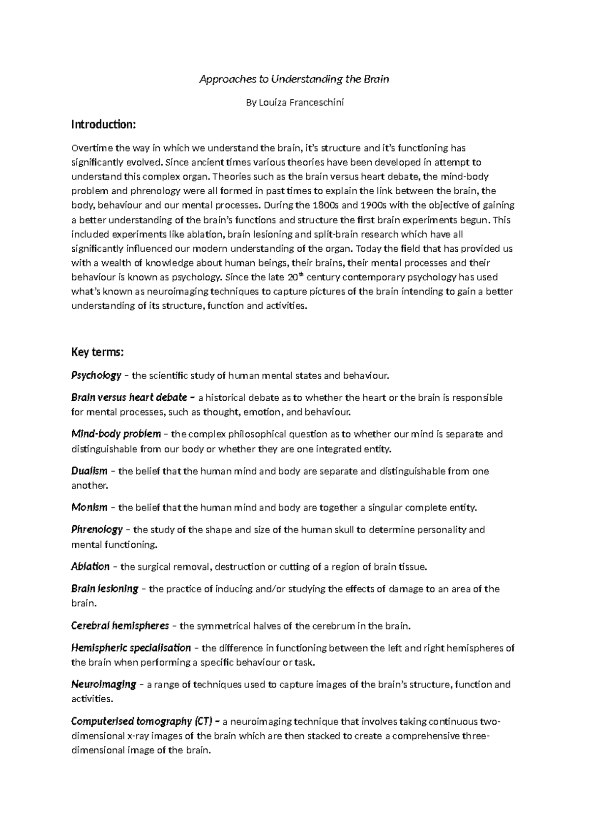 Approaches to Understanding the Brain: Year 11 Psychology Insights ...