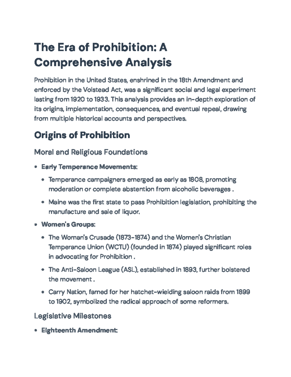 Comprehensive Analysis of Prohibition in the U.S. (HIST 101) - The Era ...