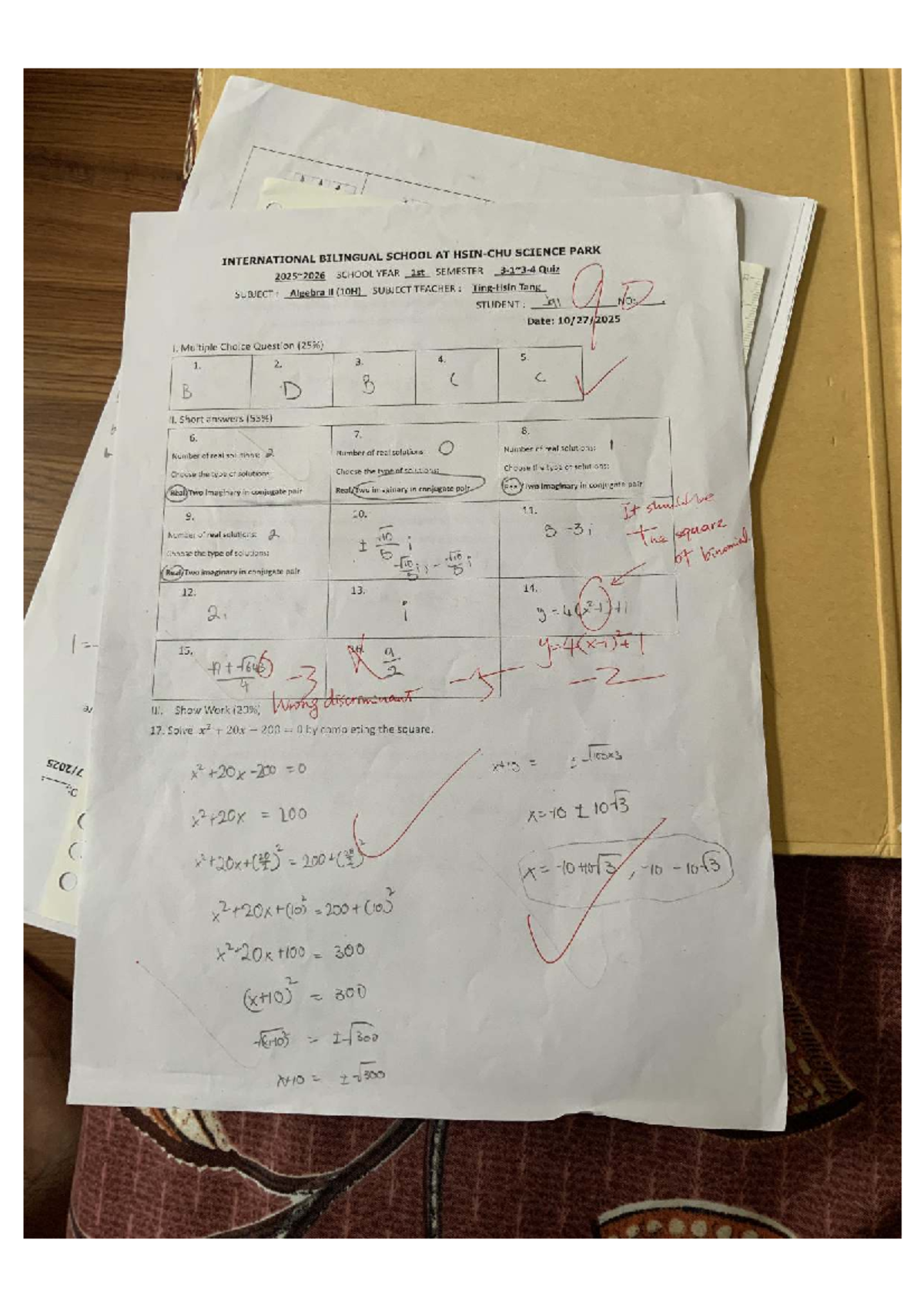 Algebra II (10H) 1st Semester Chapter 3 Quiz & Test Review - Studocu