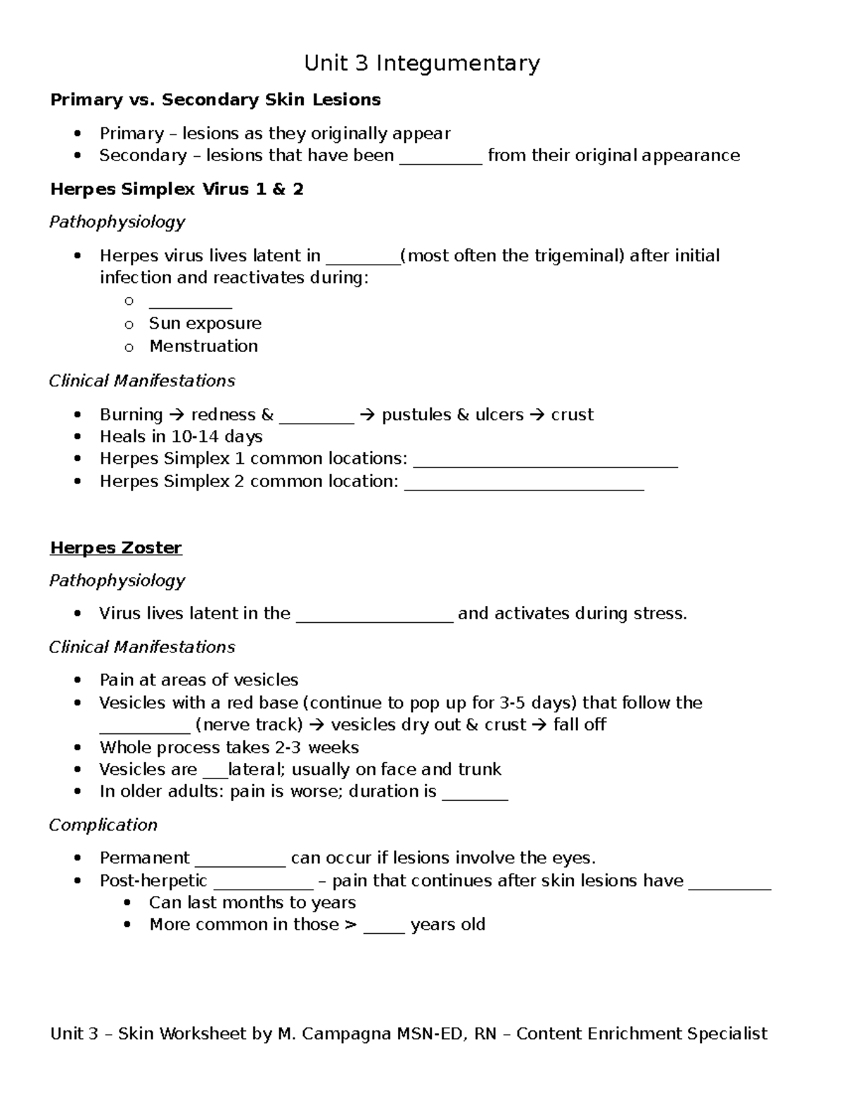 Unit 3 Integumentary - practice - Unit 3 Integumentary Primary vs ...