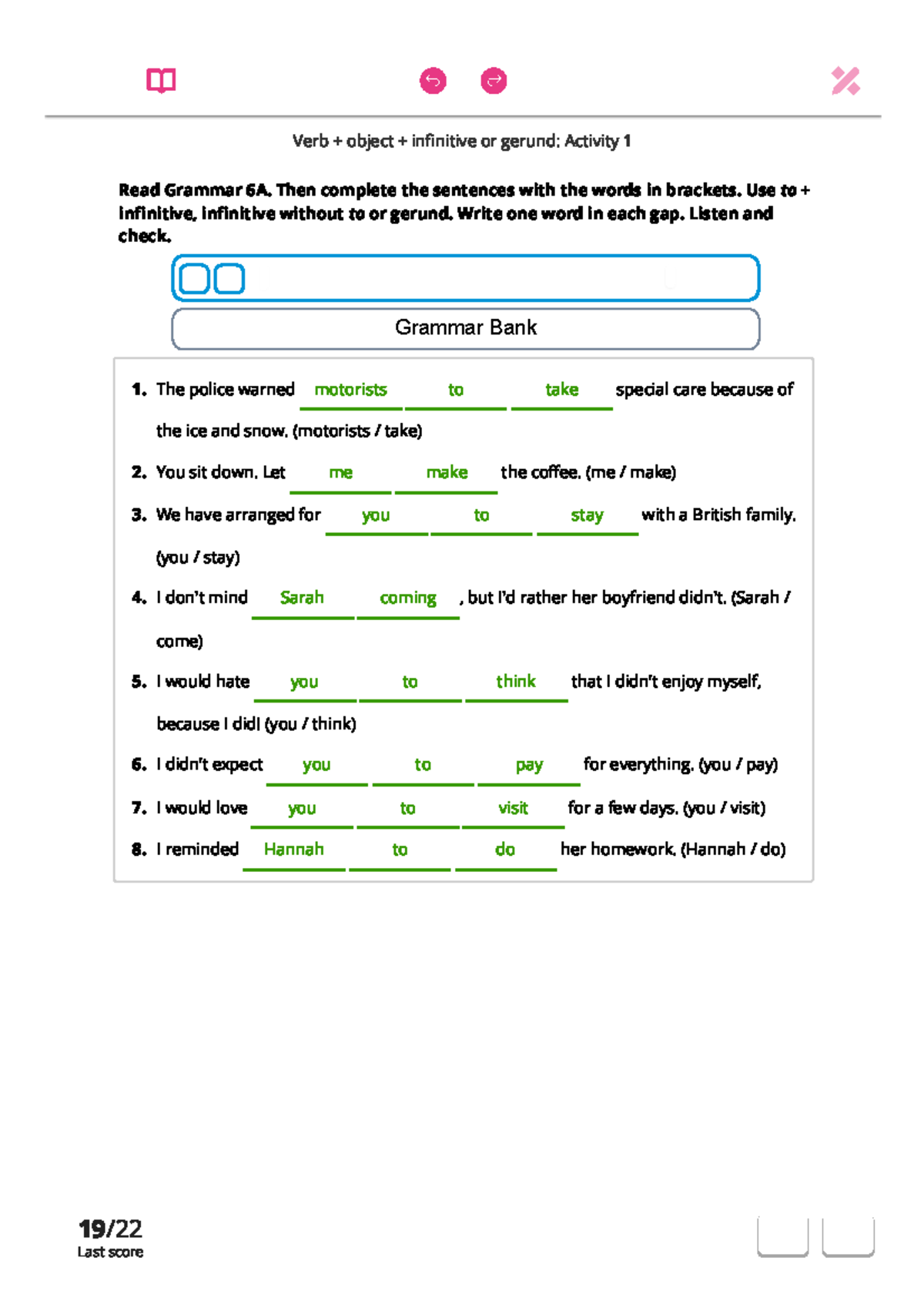 6A - Grammar Bank: Infinitive vs. Gerund Activity Guide - Studocu