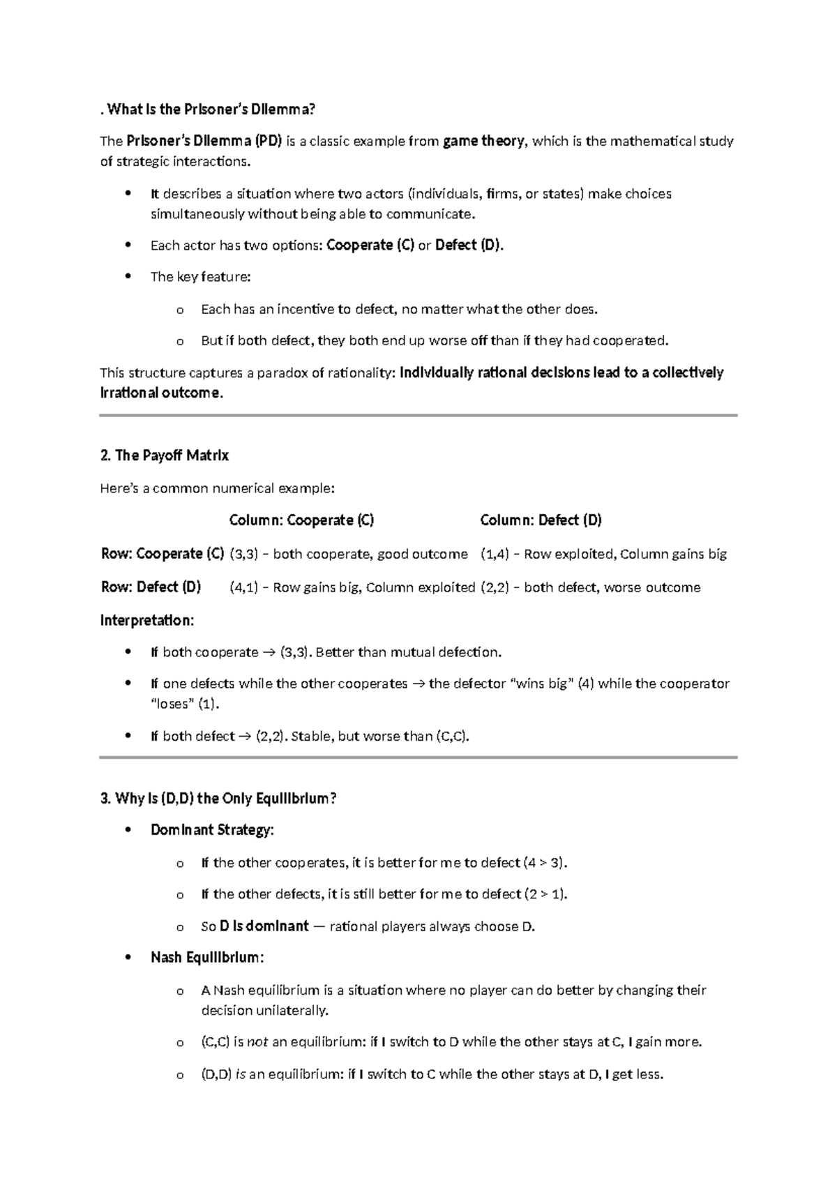 Prisoner's Dilemma: Understanding Game Theory Dynamics - Studocu