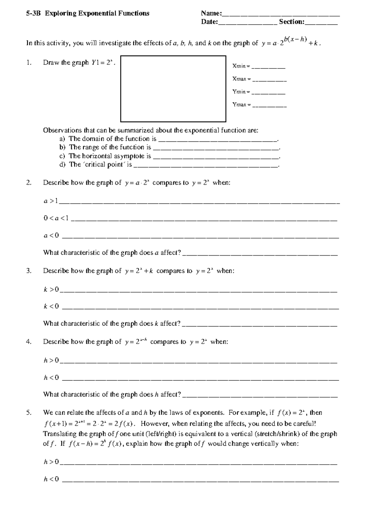 Exploring Exponential Functions: Effects of a, b, h, k (Matexfun 3 ...