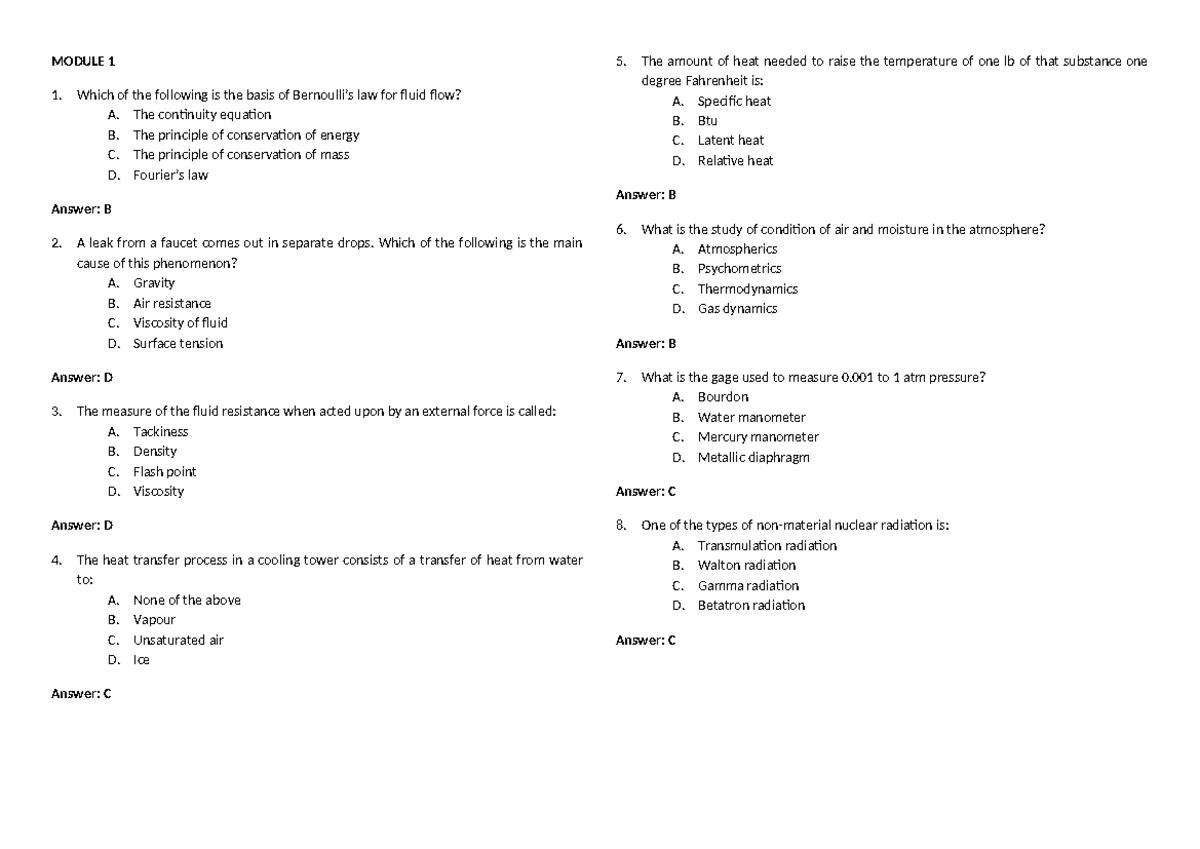 PIPE - Module 1 - Key Elements & Concepts in Fluid Mechanics - Studocu