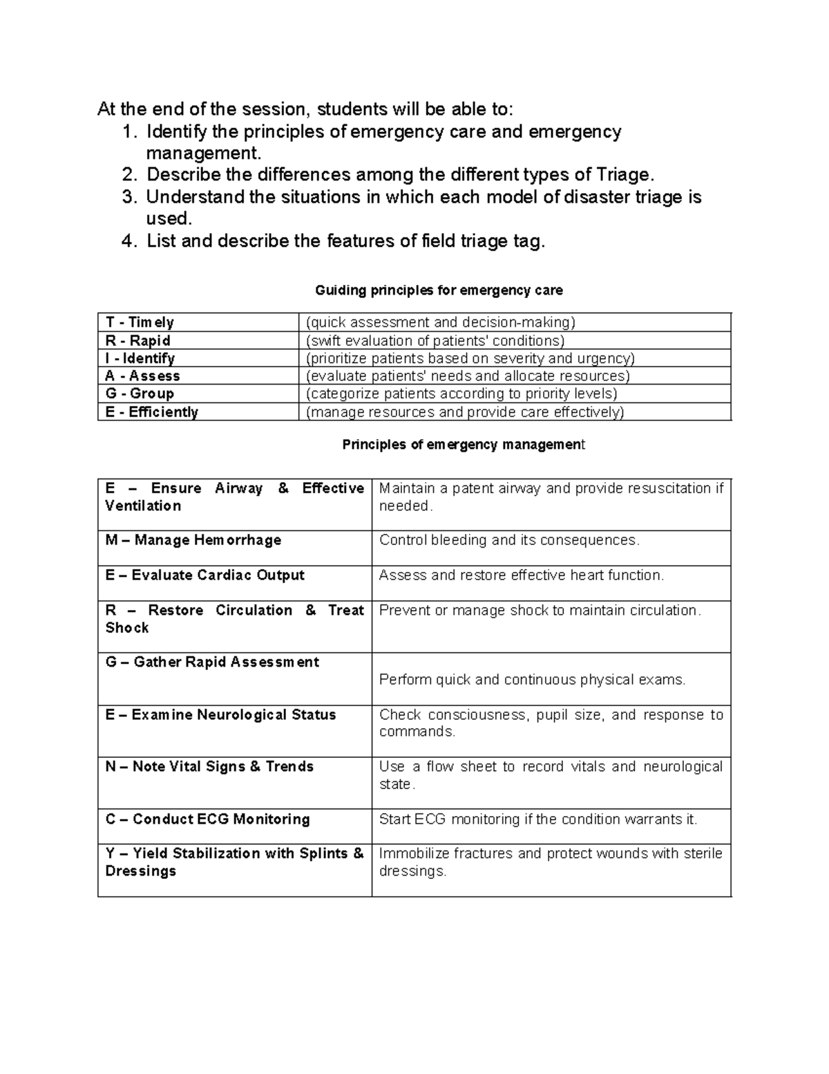 Triage Principles and Types: Emergency Care Overview (EMT 101) - Studocu