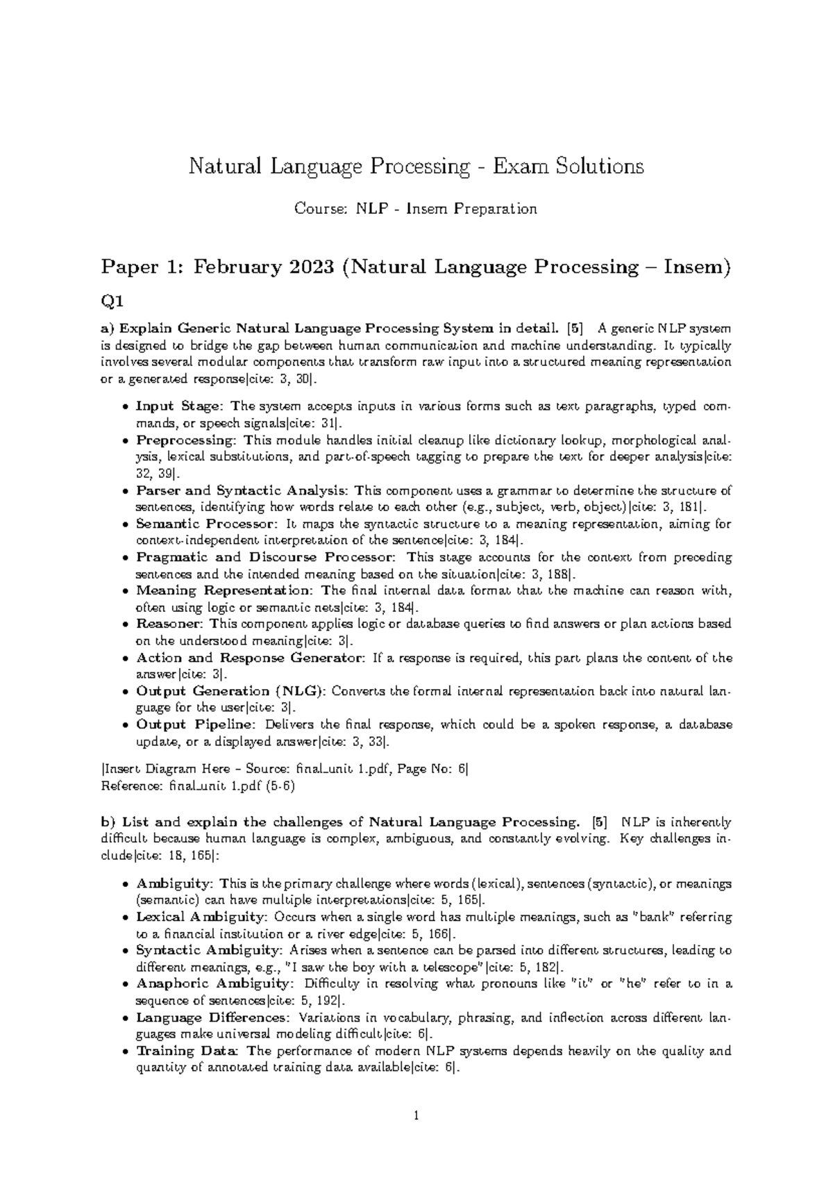 NLP Insem Exam Solutions: Preparation Paper 1 - February 2023 - Studocu