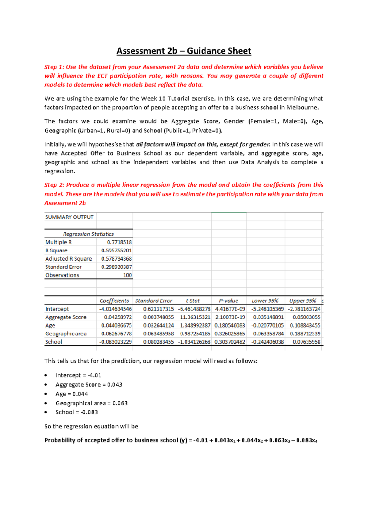 Assessment 2b: ECT Participation Rate Analysis and Model Guidance - Studocu