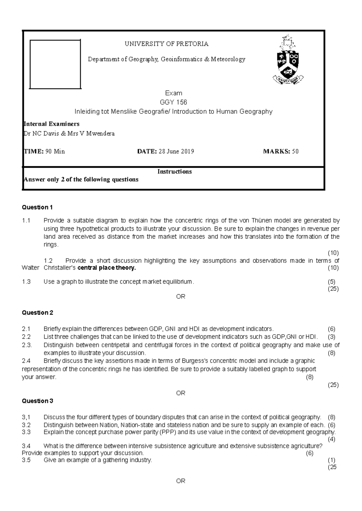 Geography June Exam Assessment: Grade 8 Term 2 (Marks: 75) - Studocu