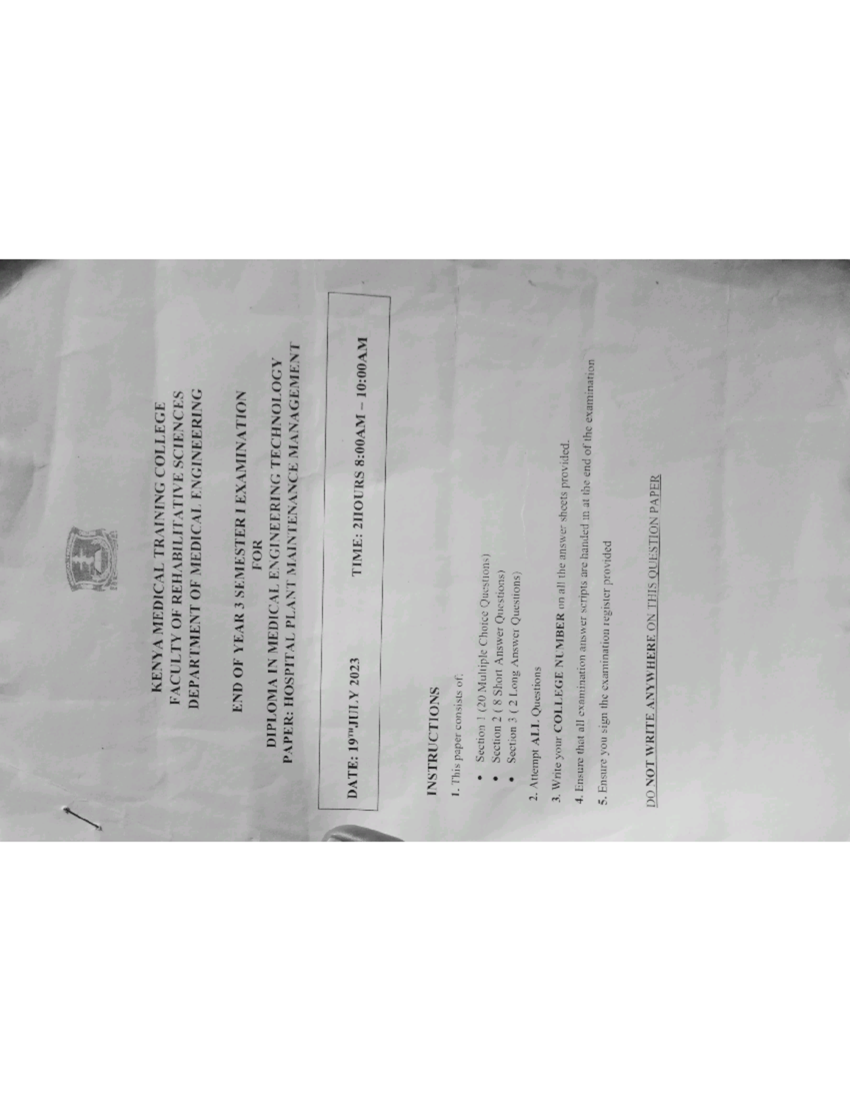 HMM - Above is documents for hospital maintenance management past paper ...
