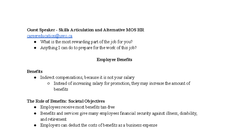 Week 10 - Chapter 10 - Lecture Notes on Employee Benefits and HR - Studocu